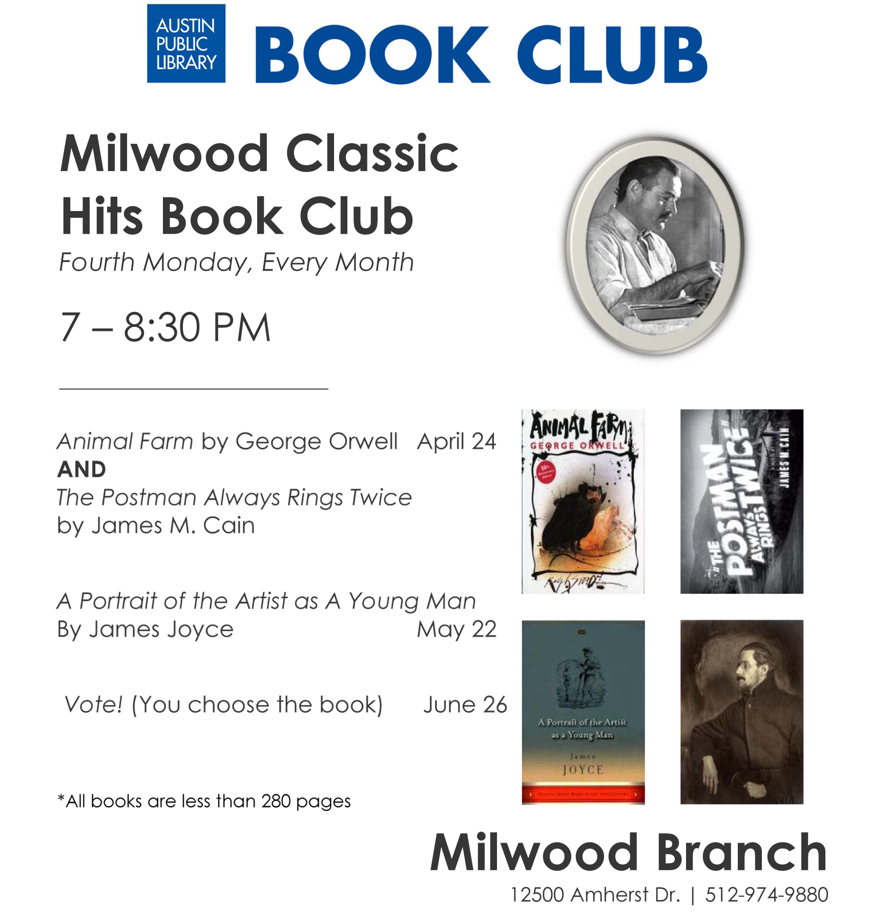 Milwood’s Classic Book Club – April 24, 7-8:30pm at Library | Milwood ...